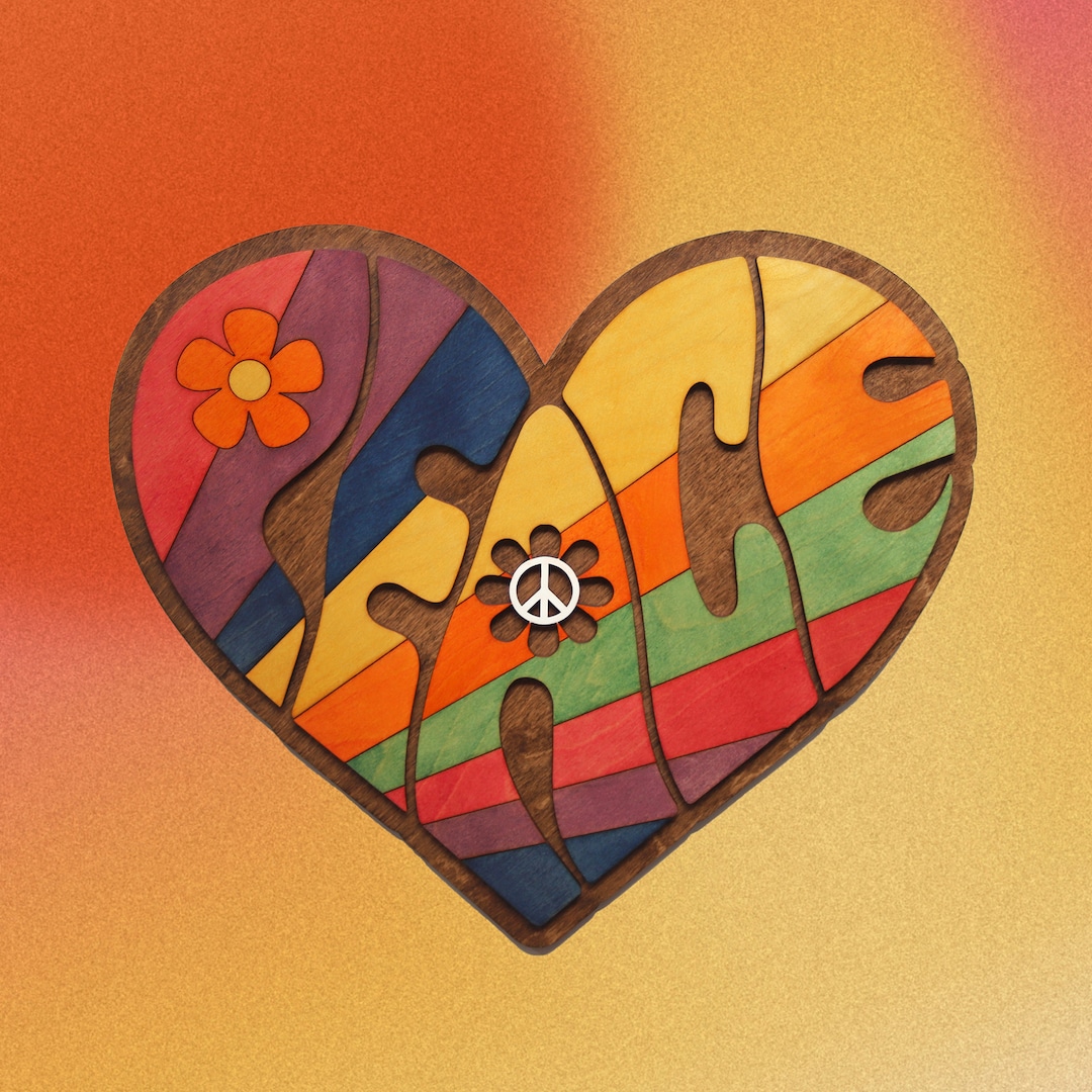 Vibrant Heart-shaped Wooden Peace Sign | 3D Peace Wall Art | Hippie ...