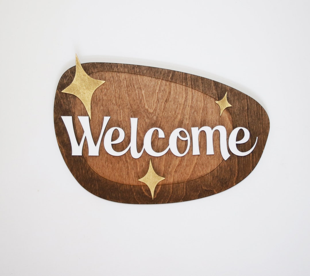 Mid-century Welcome Sign Retro Wood Sign MCM Googie Atomic Art Mid ...