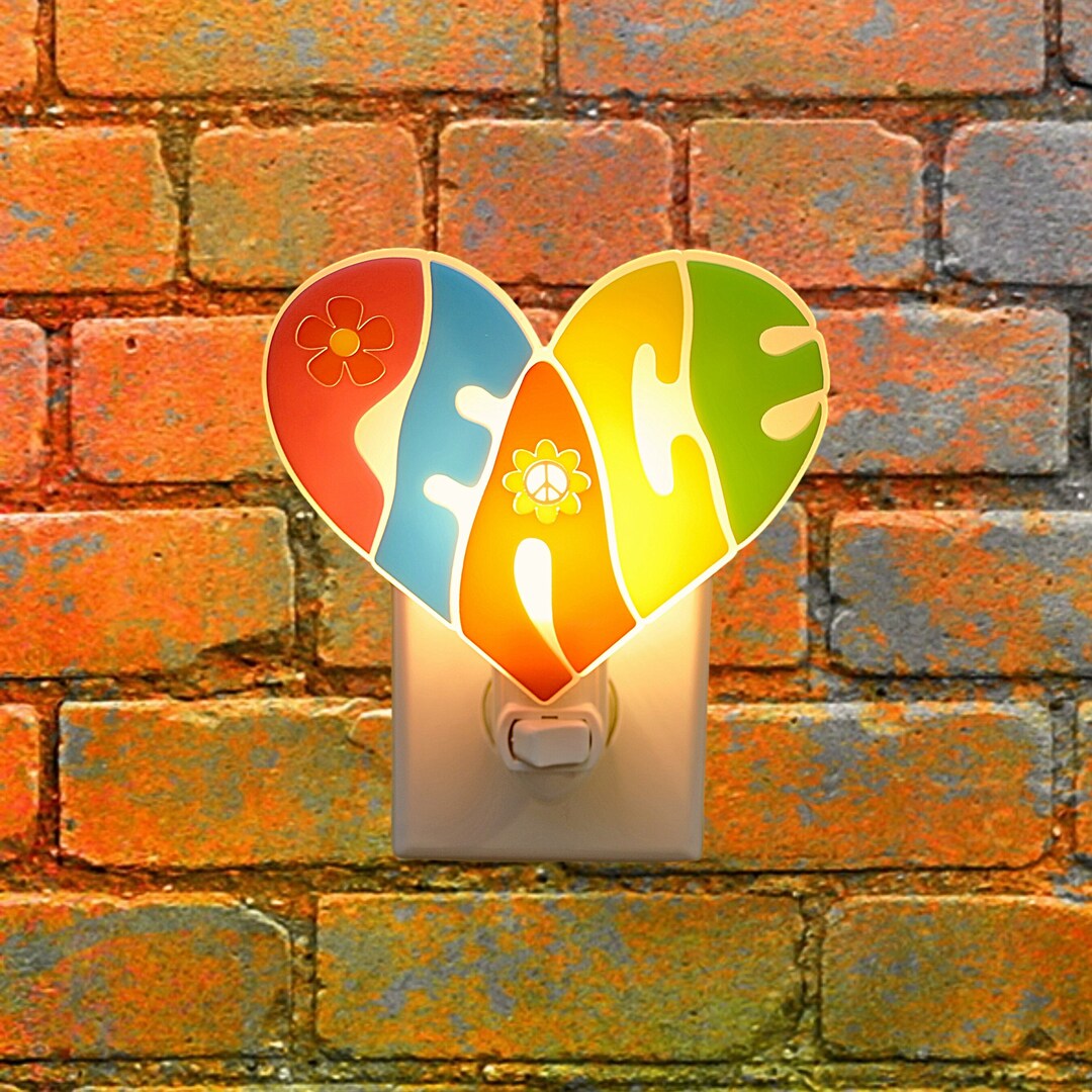 PEACE Heart Night Light | 60's Hippie Nightlight | Groovy Hippy Flower ...