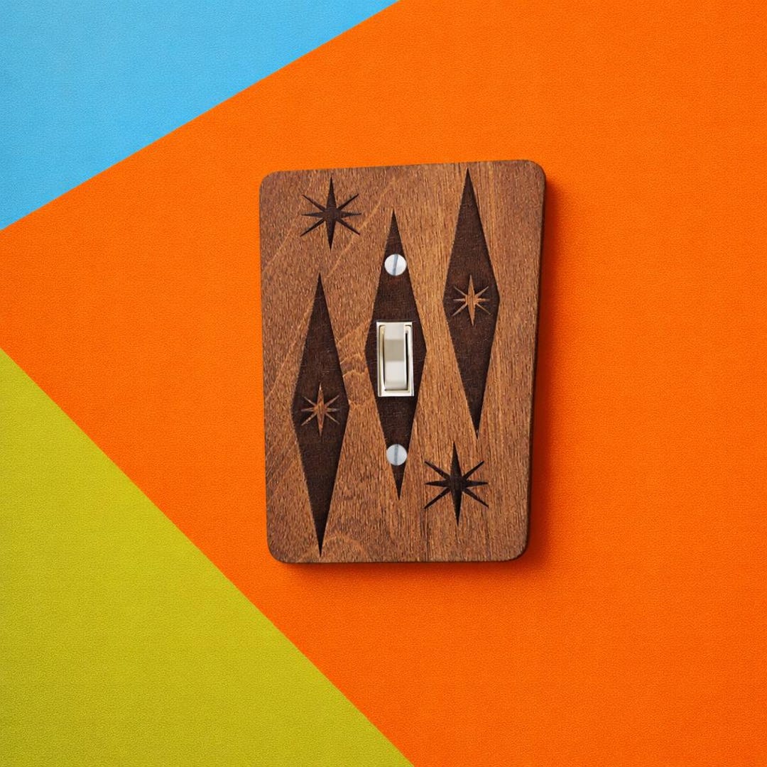 Atomic Light Switch Wall Plate | Mid Century Modern Diamond Engraved ...