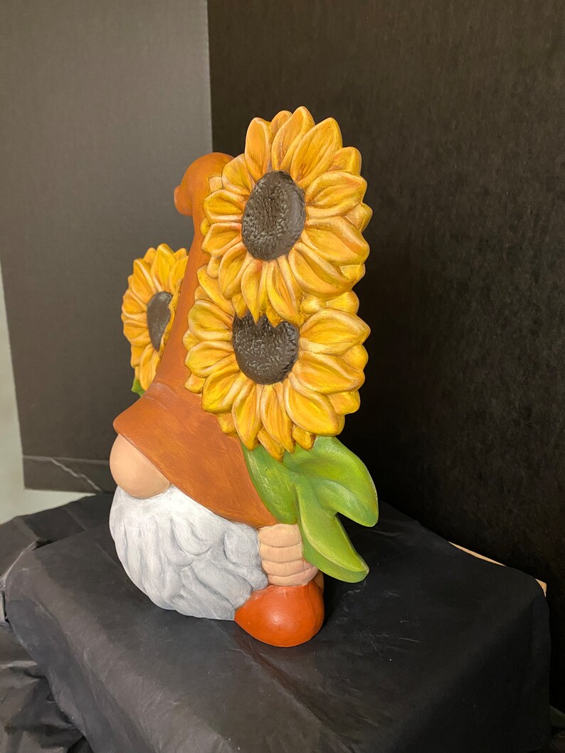 Gnome With Sun Flowers, Finished Hand Painted - Etsy