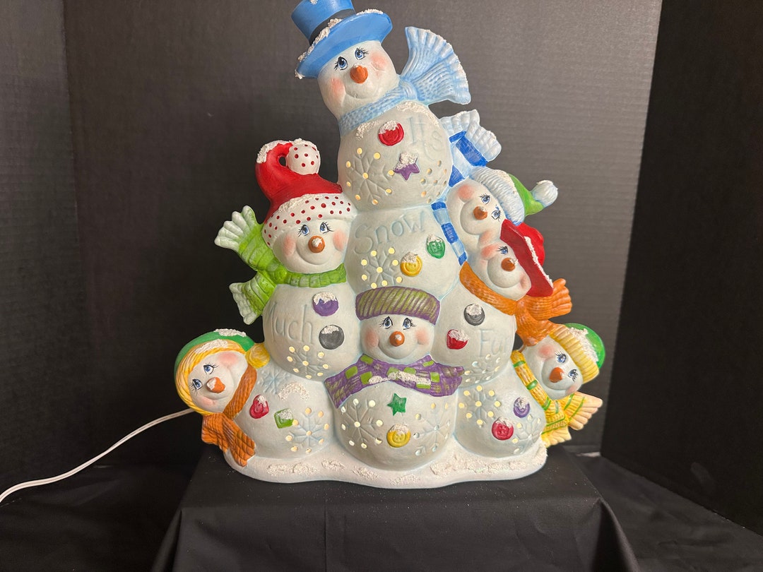 Ceramic Stacked Snowmen Hand Painted - Etsy