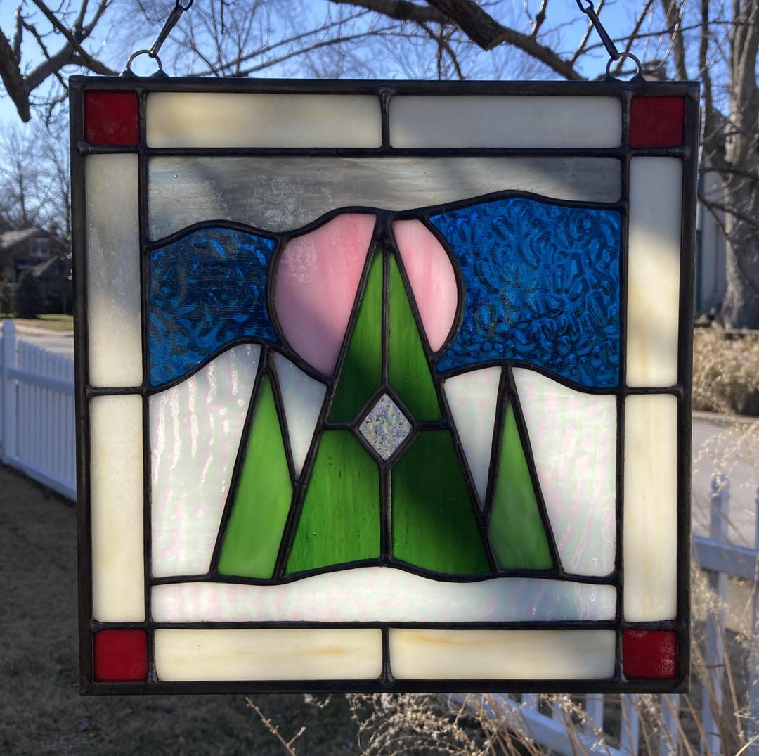 Moonlit Forest Stained Glass Panel – A Moment of Quiet Reflection. - Etsy