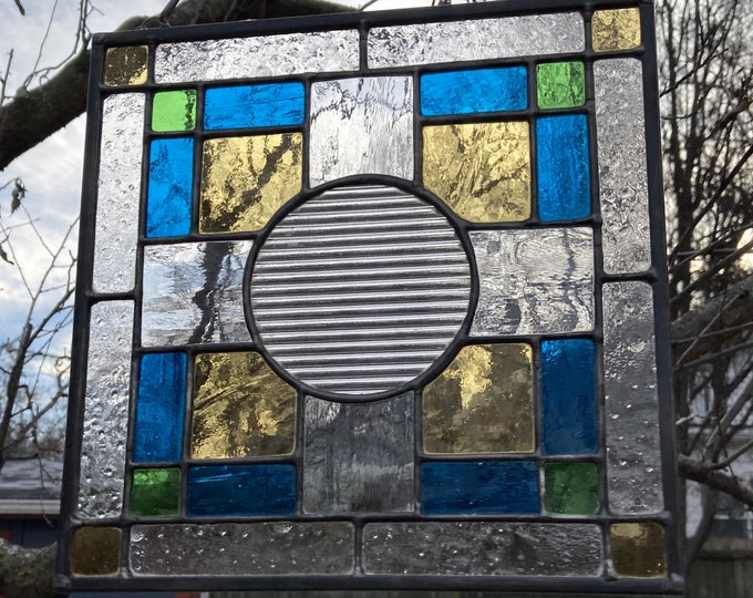 Stained Glass Geometric Square Hanging Panel. Serves as a Window ...