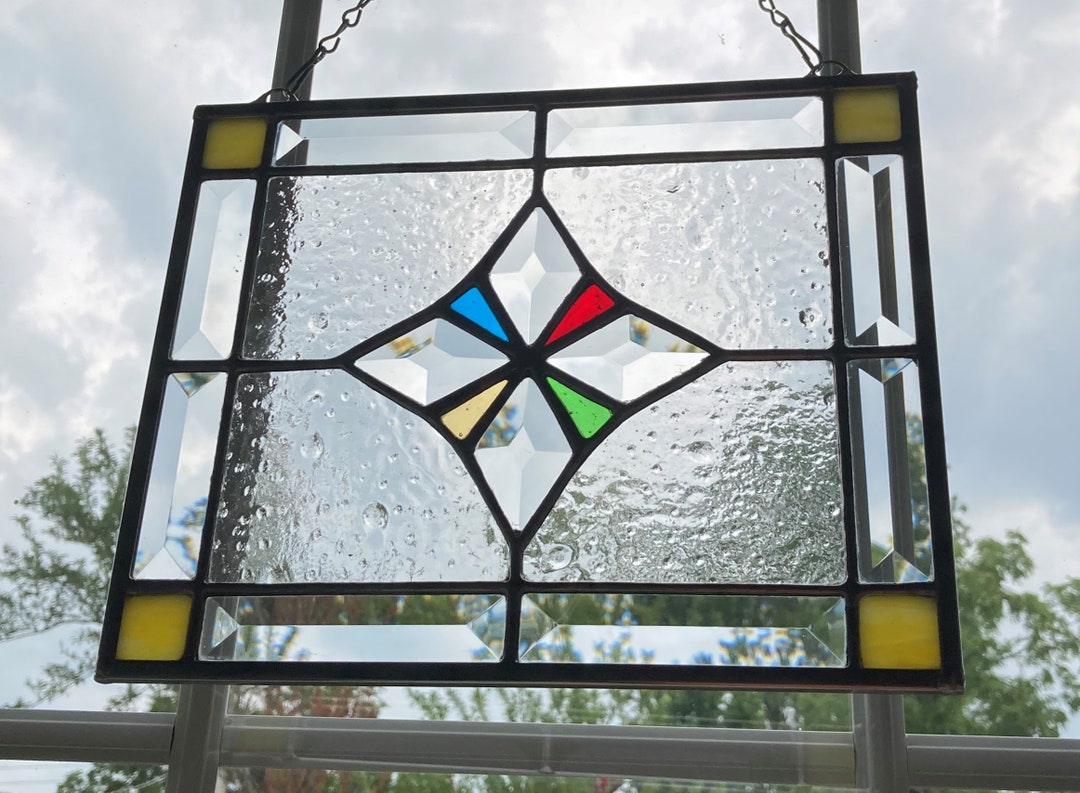 Stained Glass Rectangular Hanging Panel With Four Diamond - Etsy