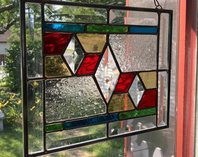 Stained Glass Rectangular Hanging Panel With Clear Border Bevels and ...