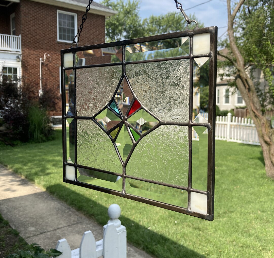 Stained Glass Rectangular Panel With Diamond-shaped Beveled Glass. It ...