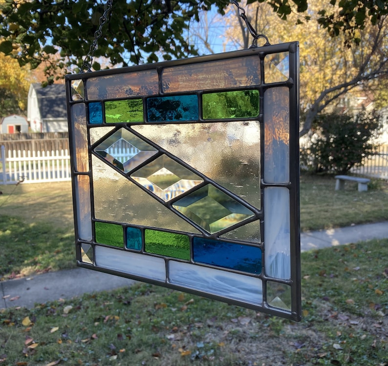 Stained Glass Rectangular Panel With Diamond-shaped Beveled - Etsy