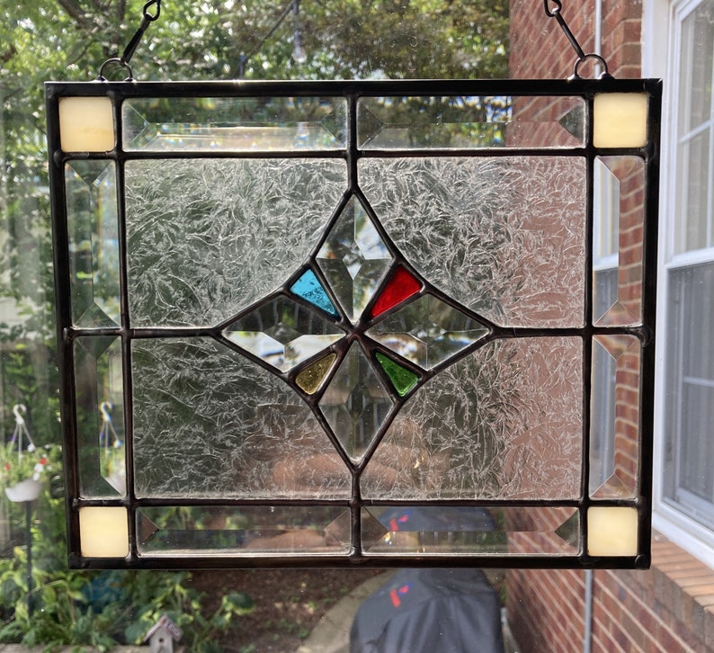 Stained Glass Rectangular Panel With Diamond-shaped Beveled Glass. It ...