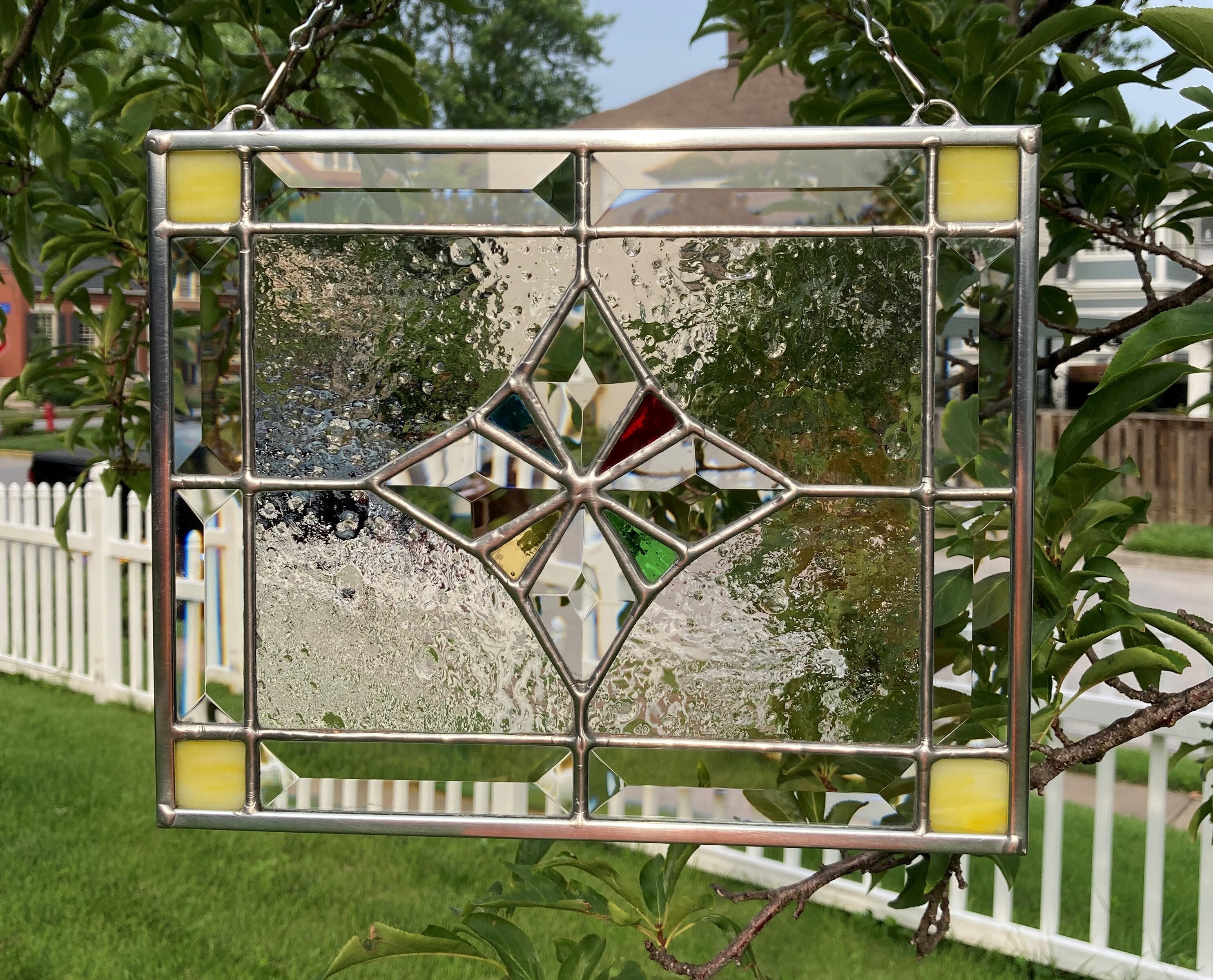 Stained Glass Rectangular Hanging Panel With Four Diamond - Etsy