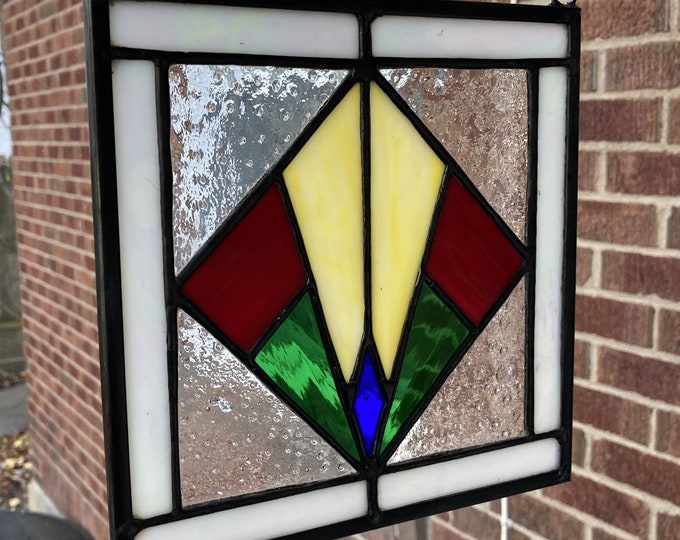 Art Deco Inspired Square Stained Glass Panel That Seamlessly Marries ...