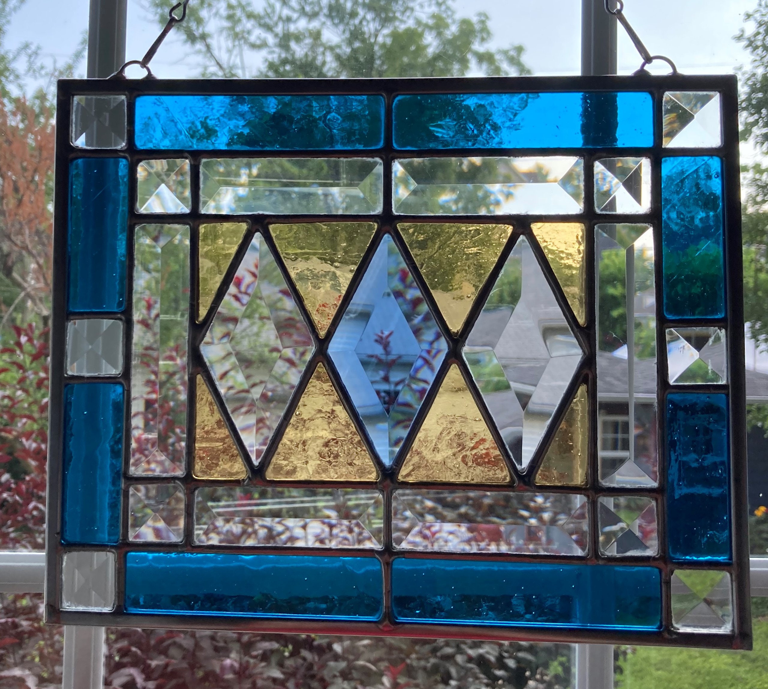 Stained Glass Rectangular Hanging Window Panel With Three - Etsy