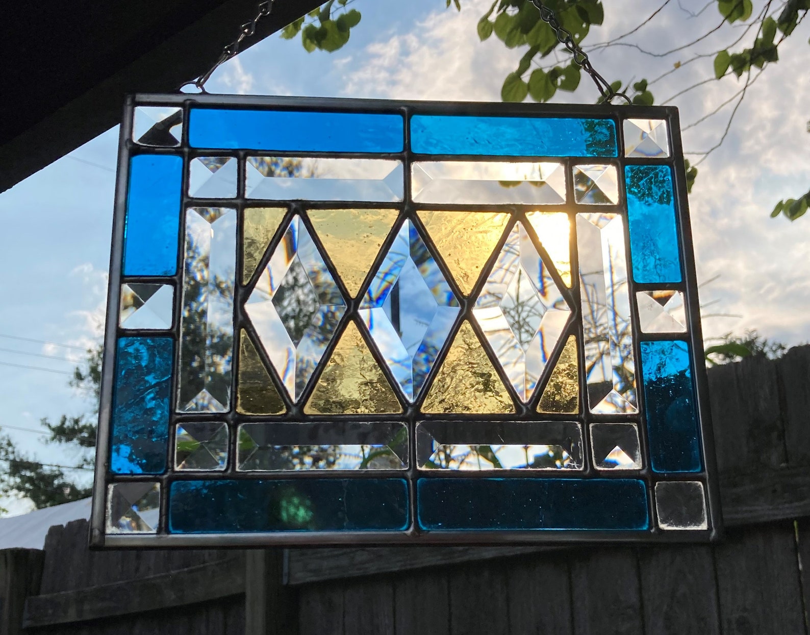 Stained Glass Rectangular Hanging Window Panel With Three - Etsy