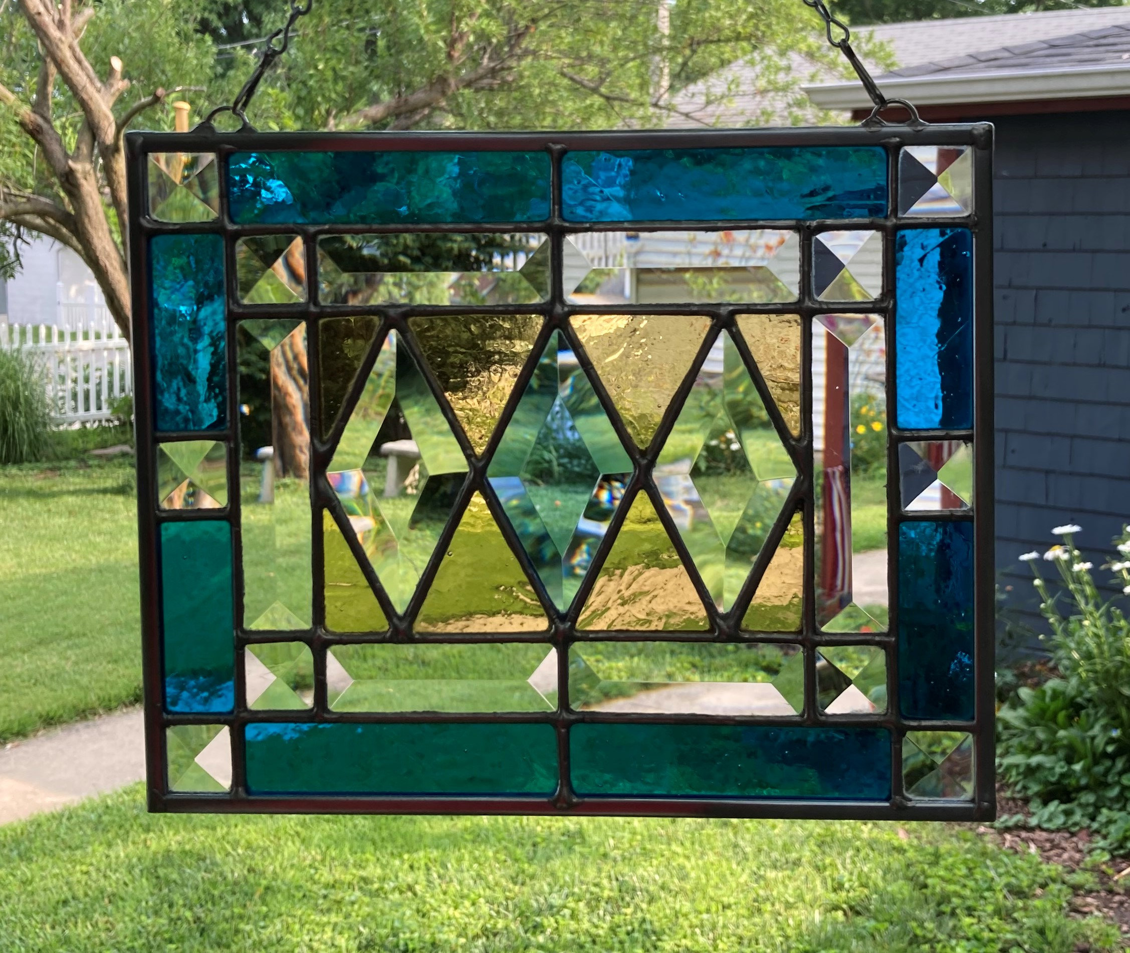 Stained Glass Rectangular Hanging Window Panel With Three - Etsy