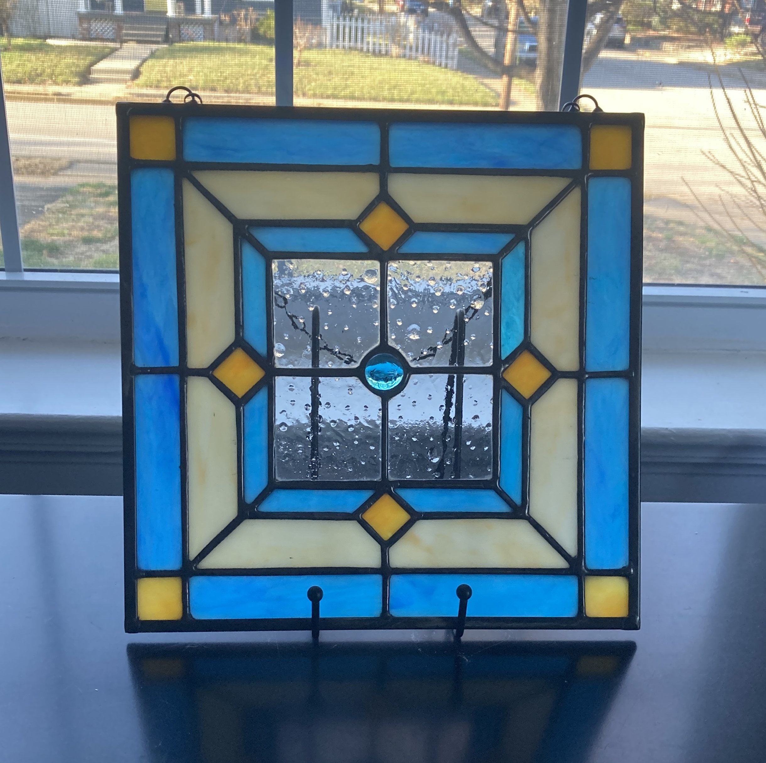 Stained Glass Square Hanging Panel, Embodies the Classic Elegance of ...