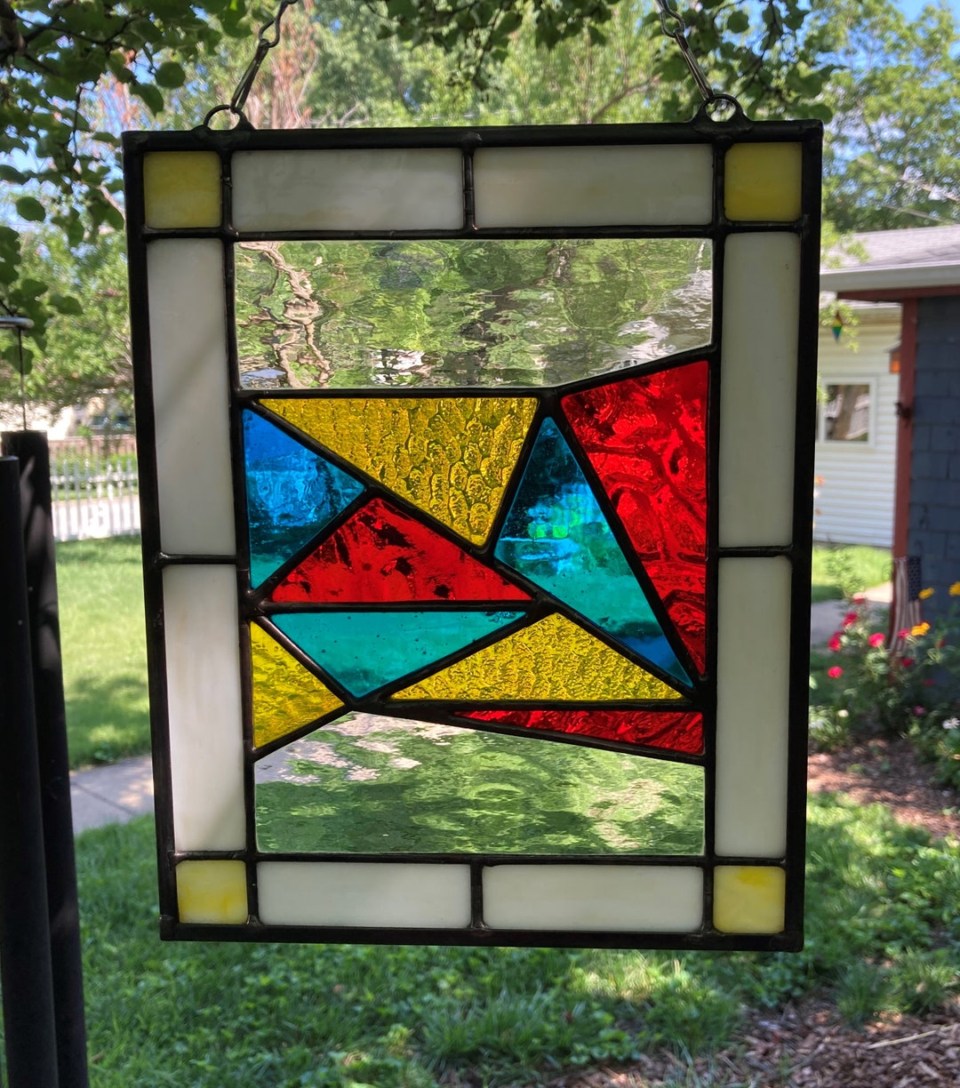 Stained Glass Geometric Vertical Rectangular Window Panel - Etsy