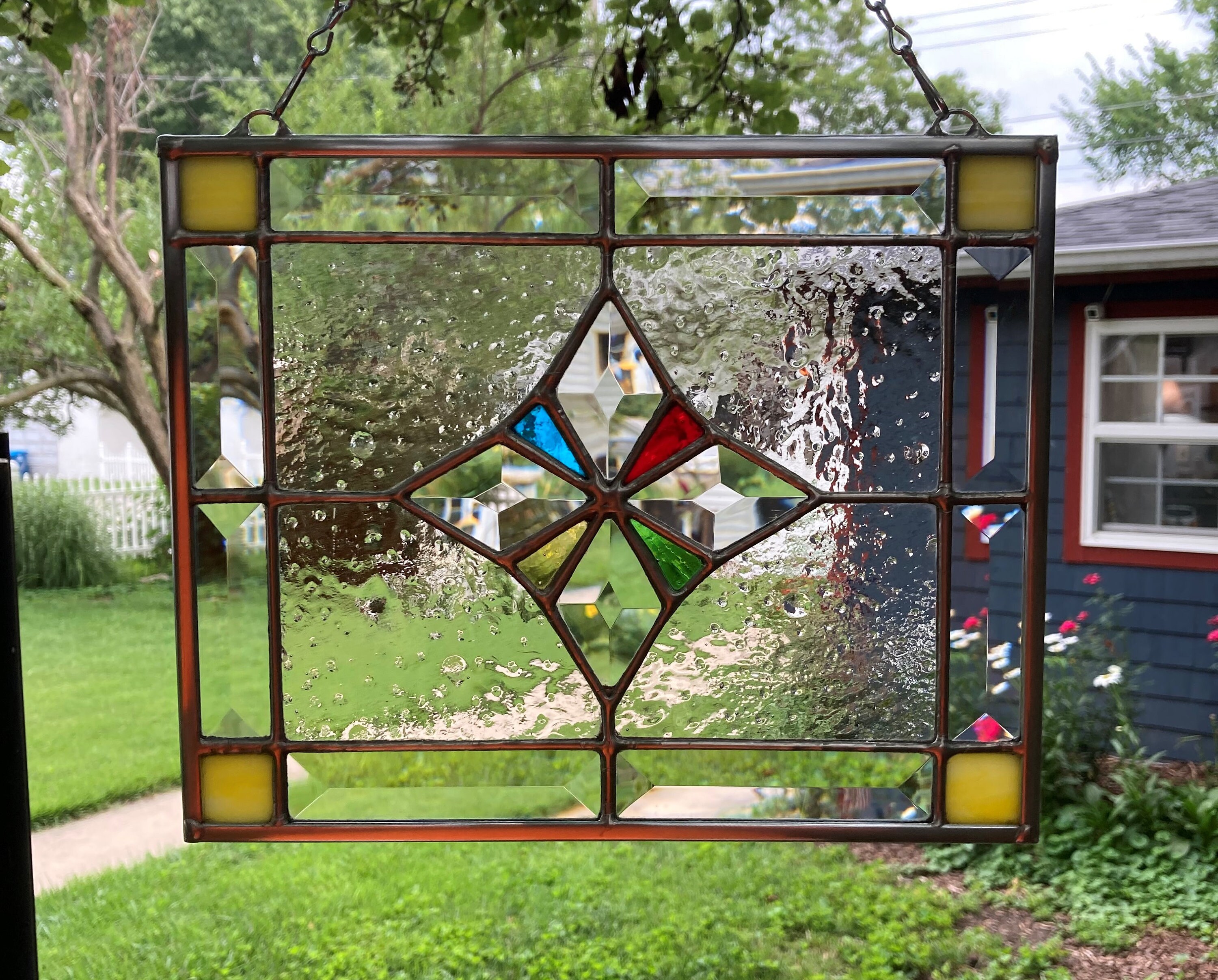 Stained Glass Rectangular Hanging Panel With Four Diamond - Etsy