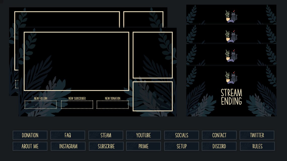 Twitch overlay cat Stream package DARK Starting BRB | Etsy