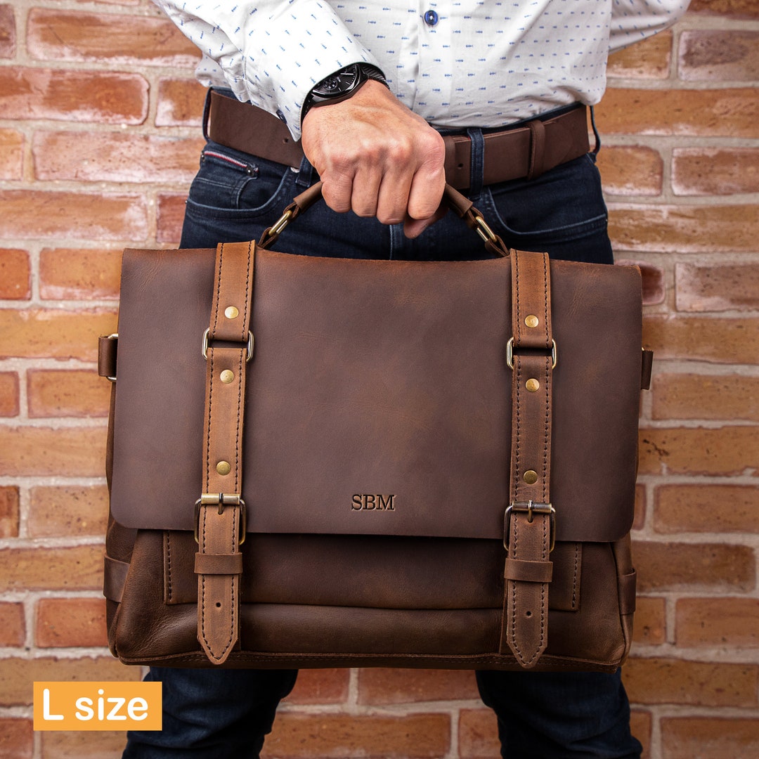 Personalized Leather Briefcase for Men, Brown Leather Briefcase ...