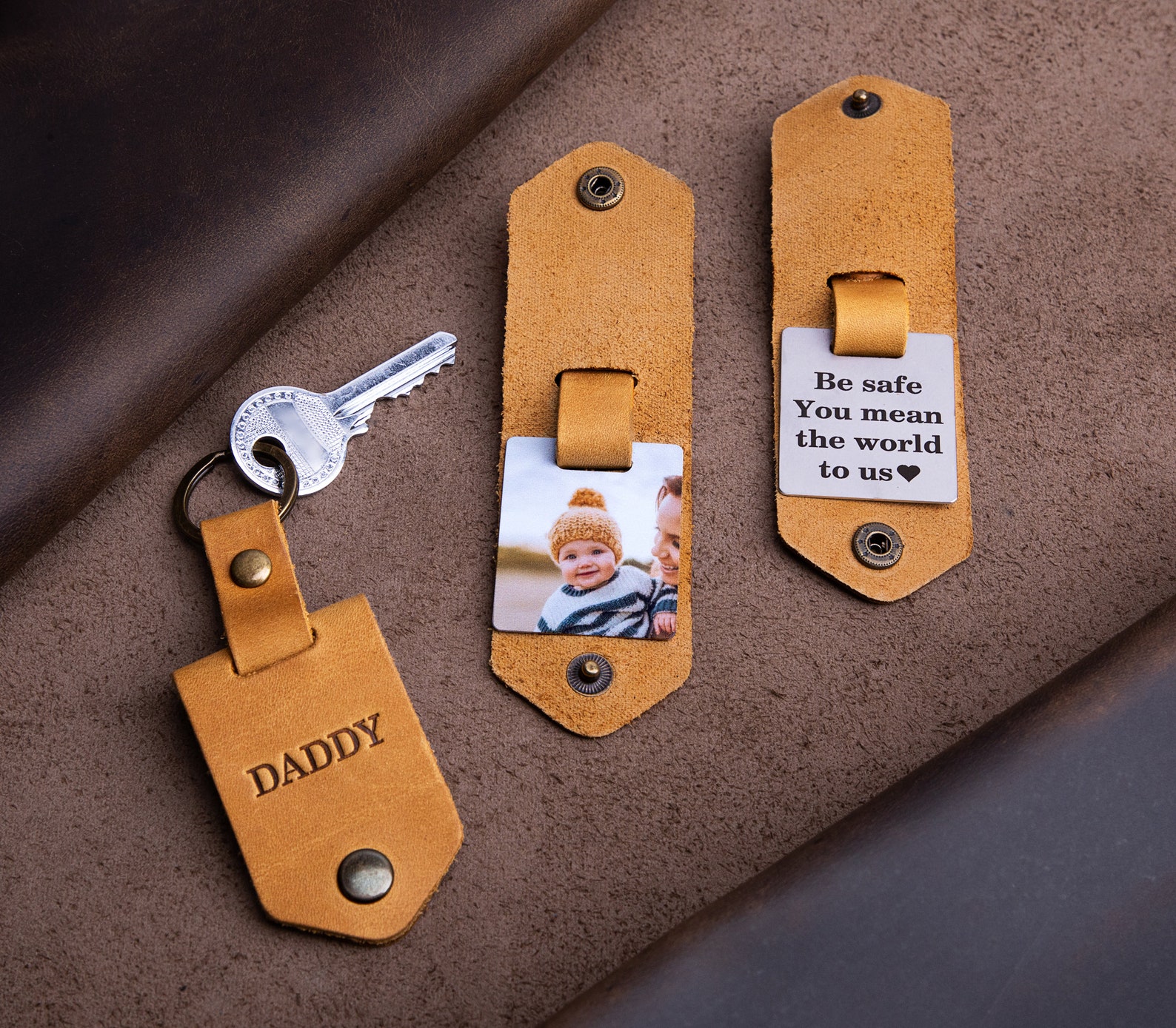 Grandpa Gift Leather Picture Keychain Papa Keychain With - Etsy