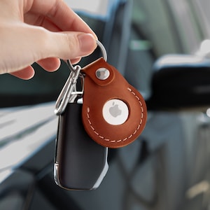 Leather AirTag Holder Case, Air Tag Key Ring, Red, Black, Brown Leather ...