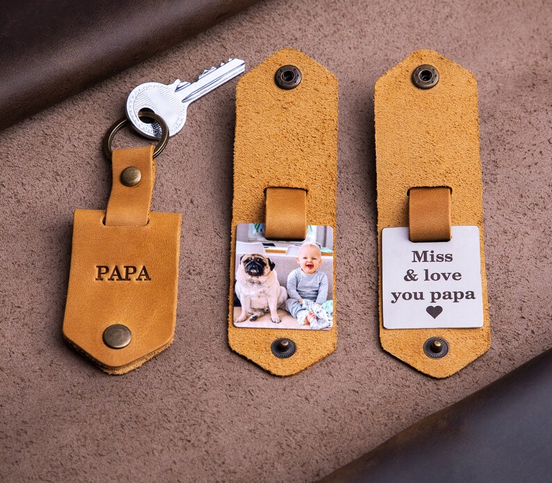 Grandpa Gift Leather Picture Keychain Papa Keychain With - Etsy