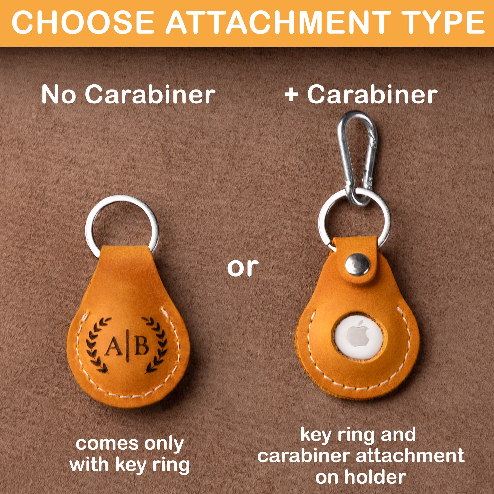 Custom Leather AirTag Keychain, Monogrammed Full Grain Leather AirTag ...