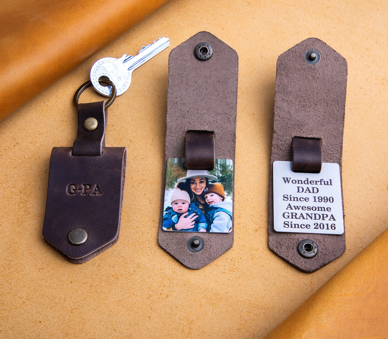 Grandpa Gift Leather Picture Keychain Papa Keychain With - Etsy