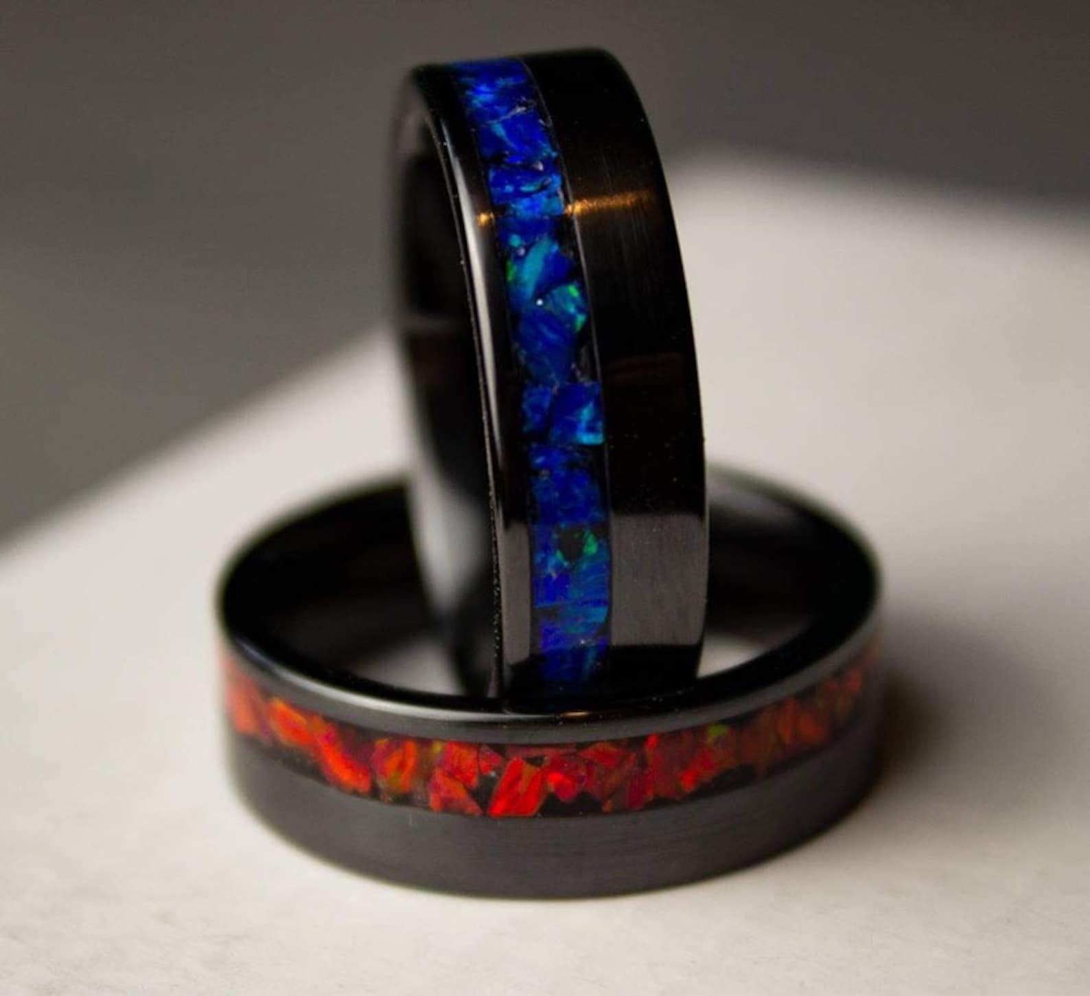 Black Ceramic Thin Red Line Ring Thin Blue Line Ring - Etsy