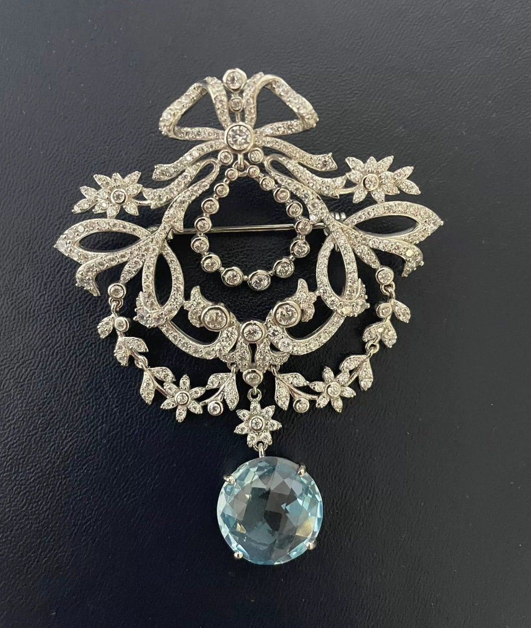 Natural Blue Topaz Silver Brooch, Vintage Brooch, Art Deco Brooch ...