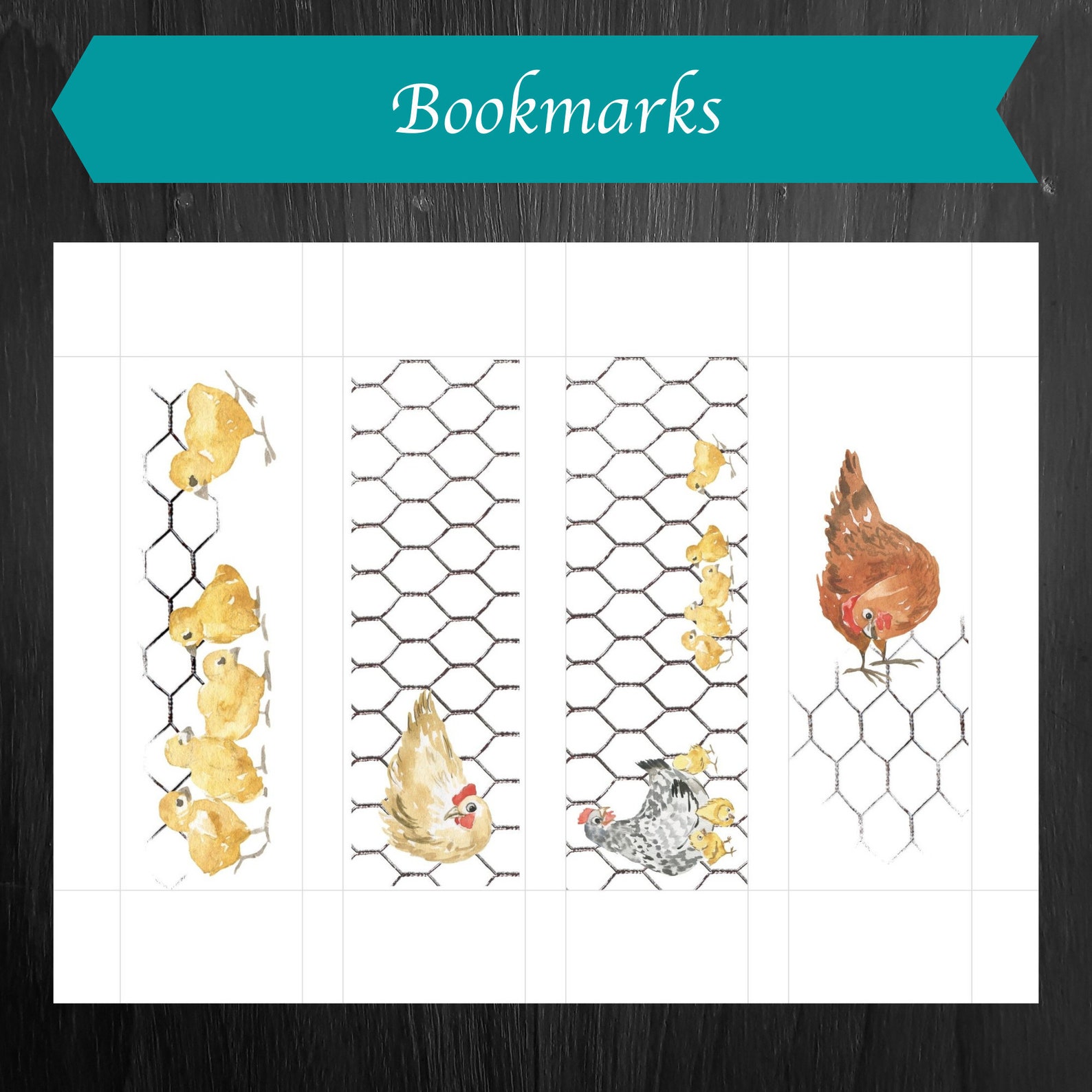 Chickens Printable Bookmarks / Washi Sample Cards | - Etsy