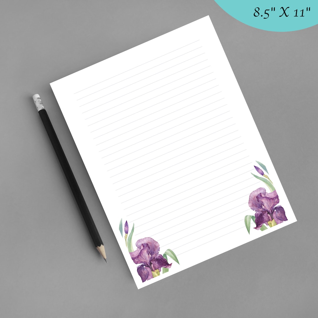 Purple Irises Printable Writing Sheets | Writing Paper | Pretty ...