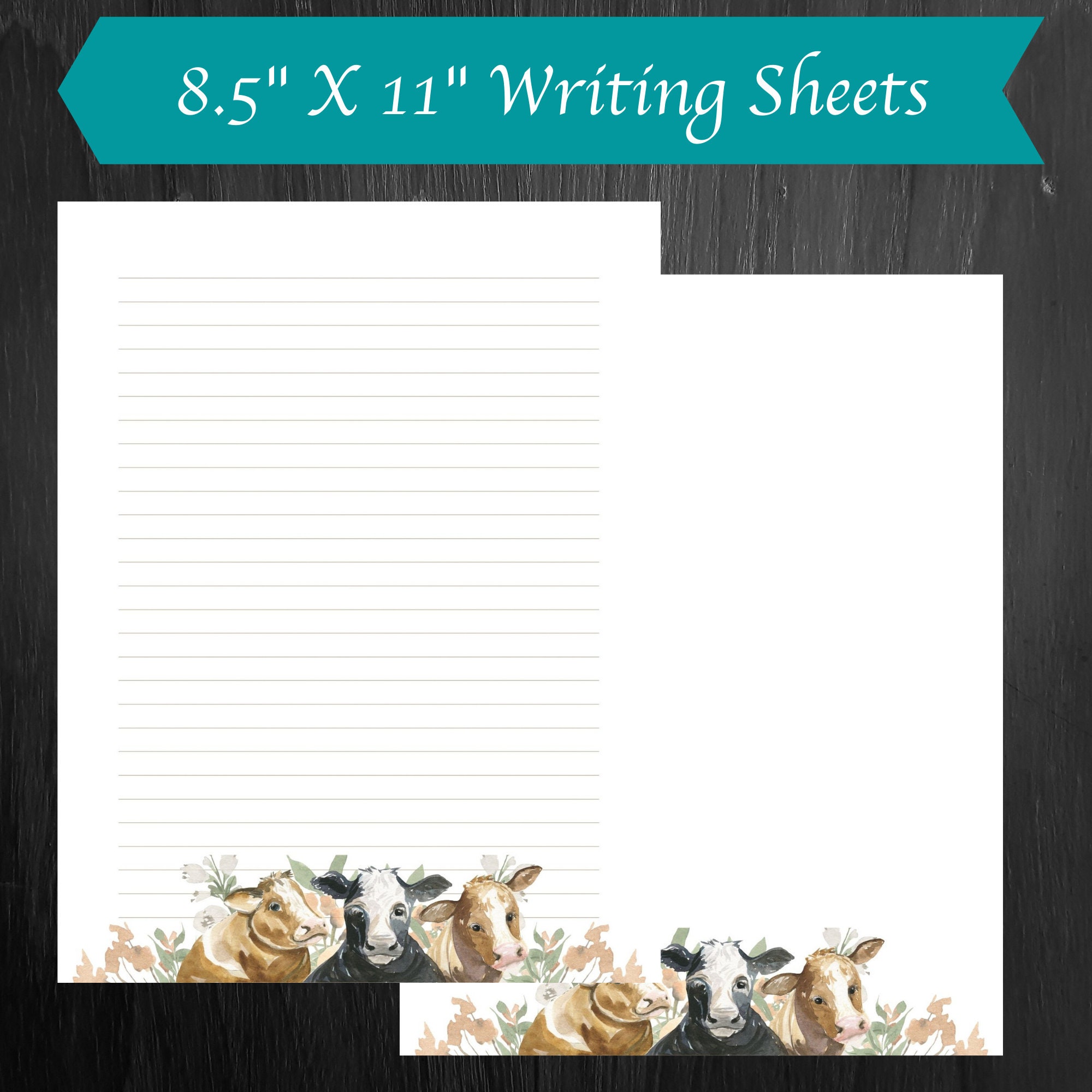 Cows Printable Writing Sheets Writing Paper Stationery 8.5 X 11 8.5 X 5 ...