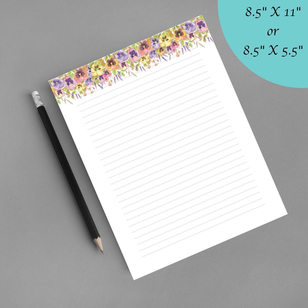 Pansies Border Printable Writing Sheets Writing Paper Stationery 8.5 X ...