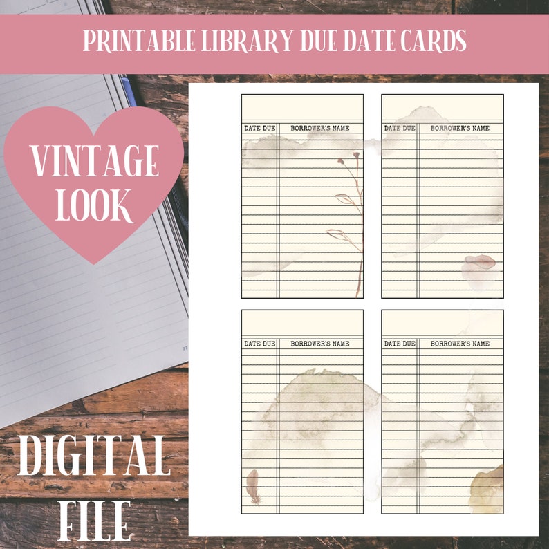 Printable Library Due Date Card Ephemera for Junk Journals or Loose ...