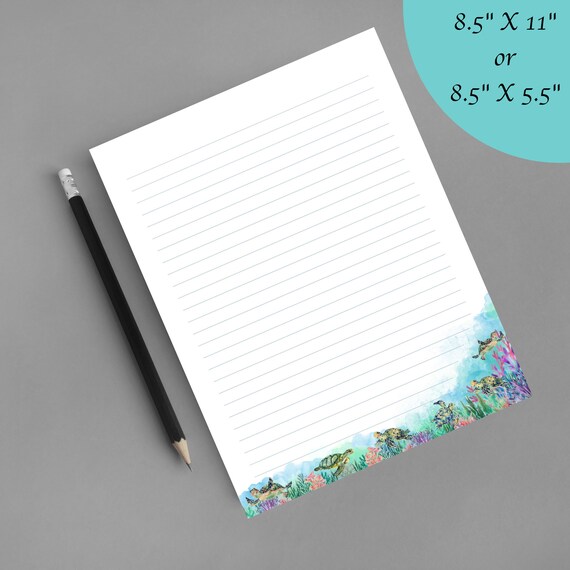 Turtles Printable Writing Sheets Writing Paper Pretty | Etsy