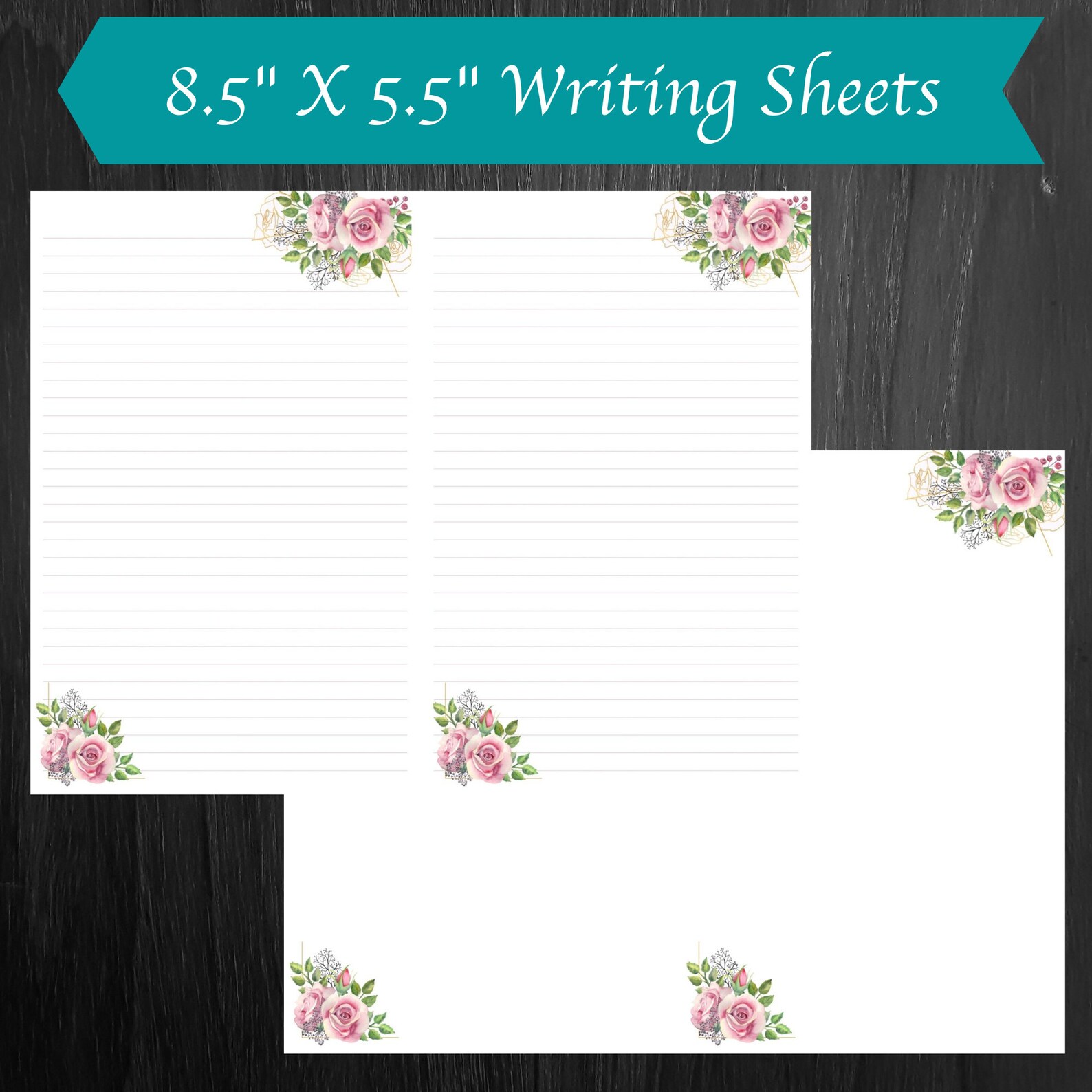 Pink Roses Printable Writing Sheets Writing Paper - Etsy