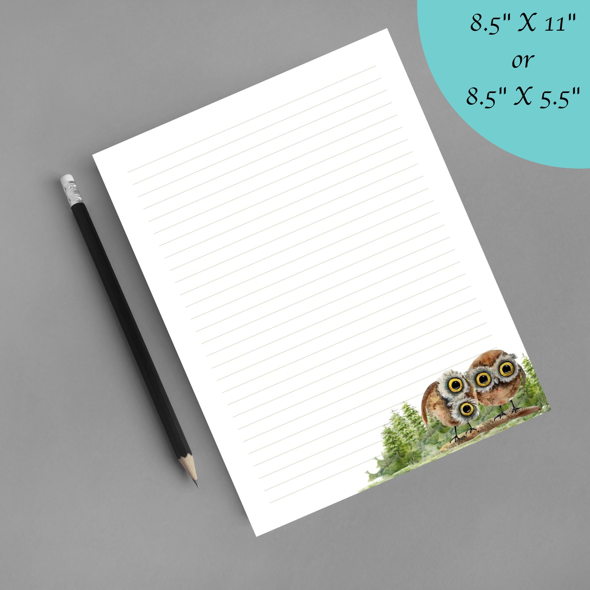 Owls Printable Writing Sheets Writing Paper Pretty Stationery 8.5 X 11 ...