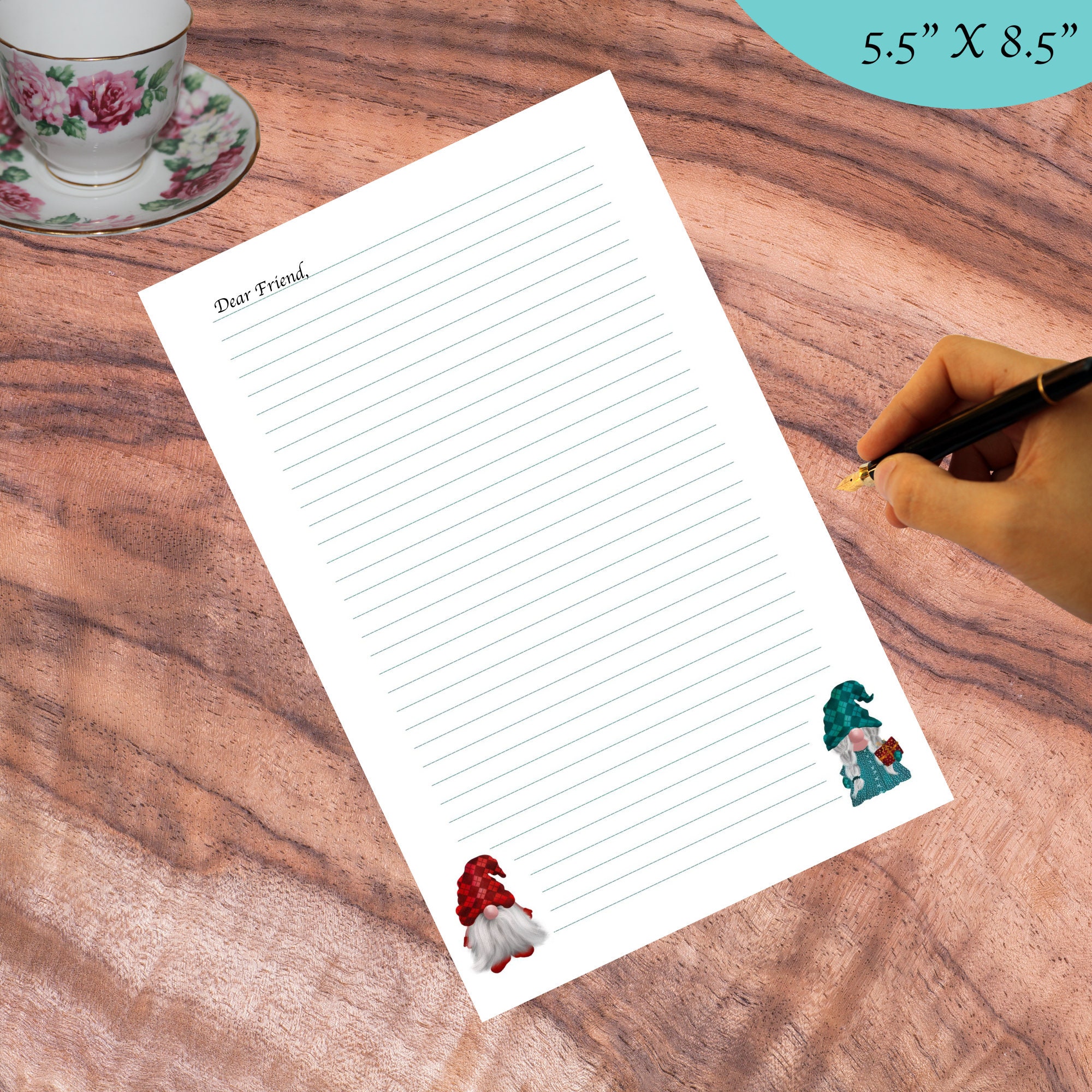Christmas Gnomes Printable Writing Sheets Writing Paper Stationery 8.5 ...