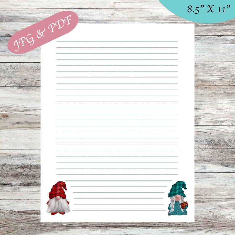 Christmas Gnomes Printable Writing Sheets Writing Paper Stationery 8.5 ...