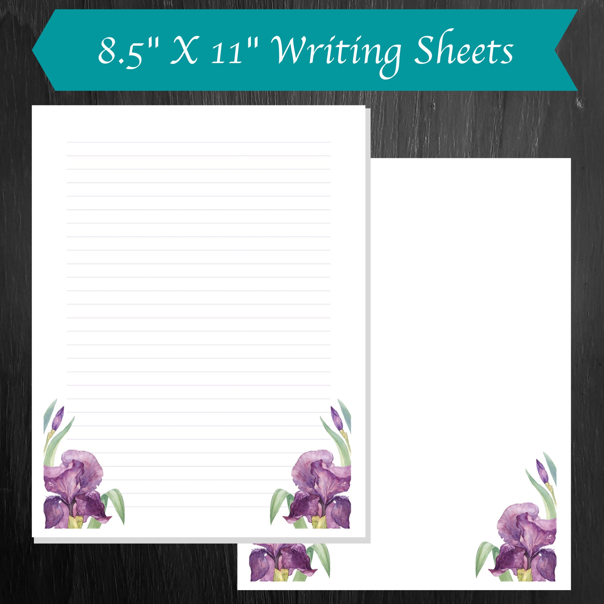 Purple Irises Printable Writing Sheets | Writing Paper | Pretty ...