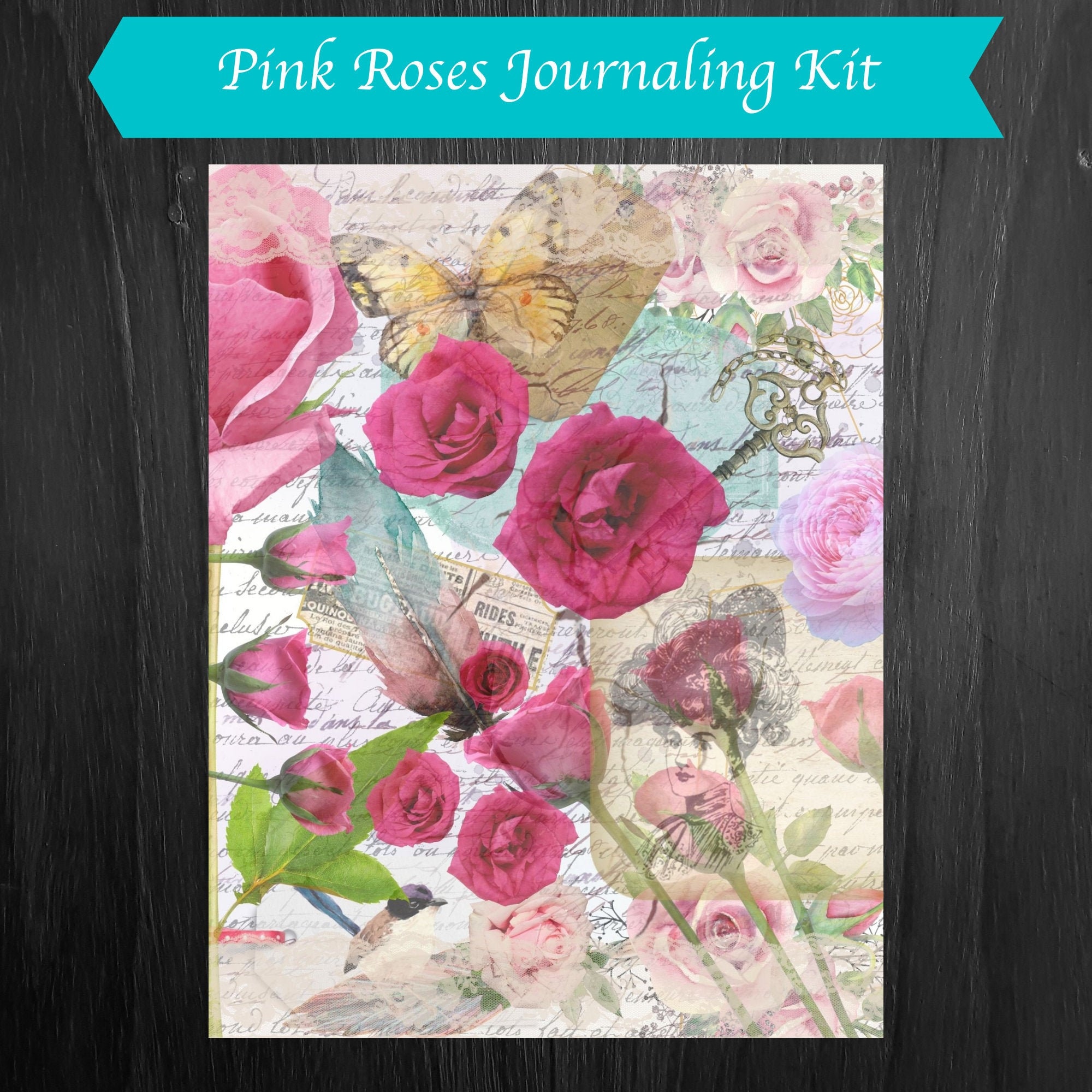 Pink Roses Printable Ephemera Sheet | Digital Scrapbooking Paper ...