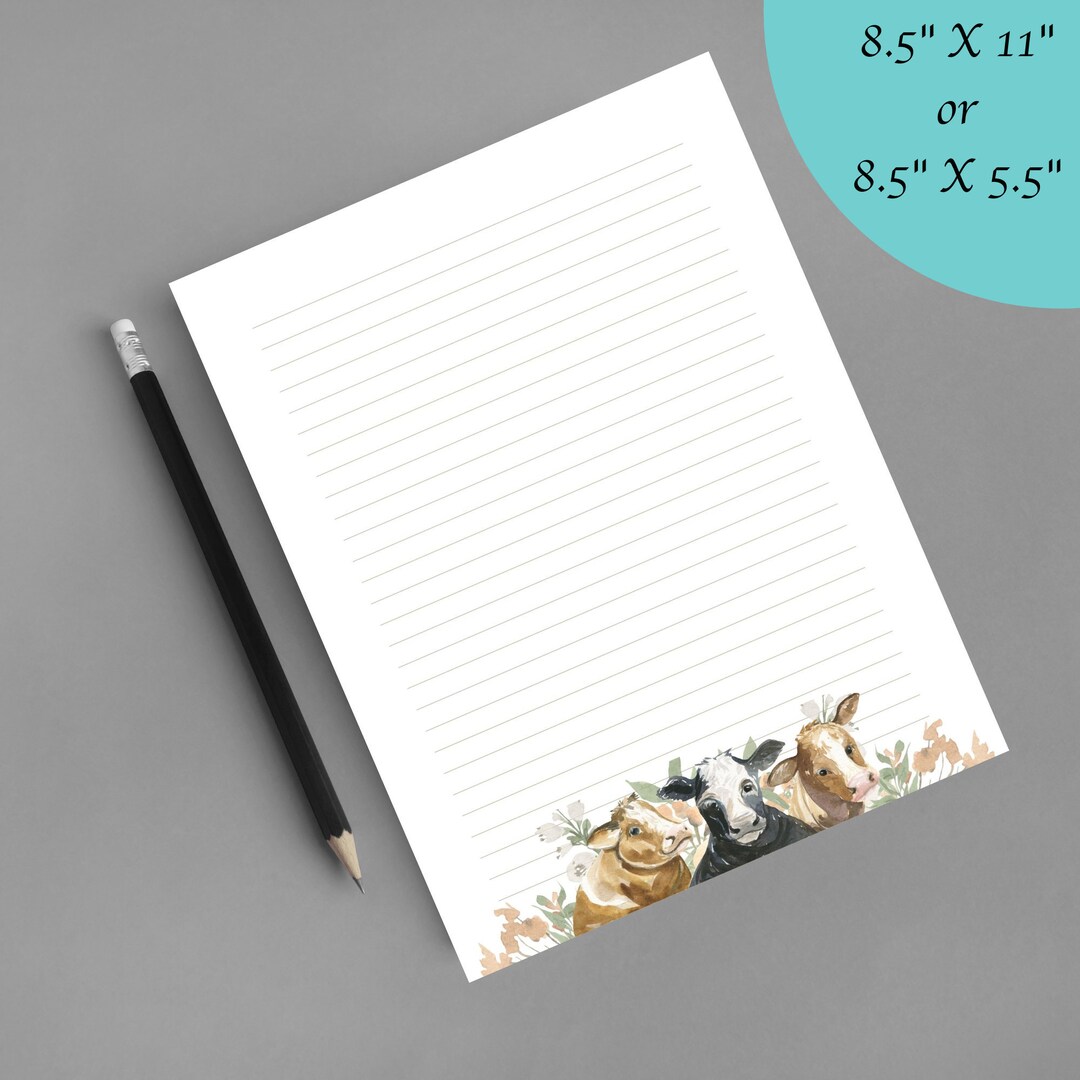 Cows Printable Writing Sheets Writing Paper Stationery 8.5 X 11 8.5 X 5 ...