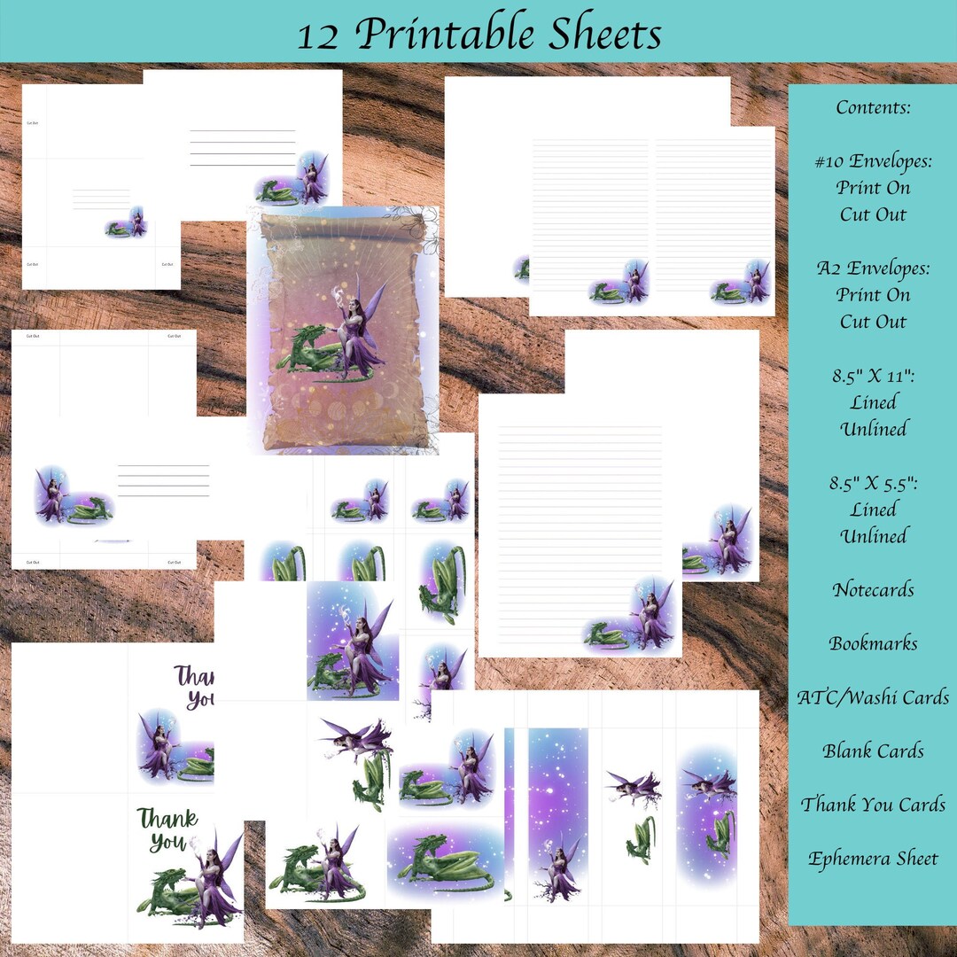 Fairy and Dragon Printable Stationery Bundle | Coordinating Stationery ...