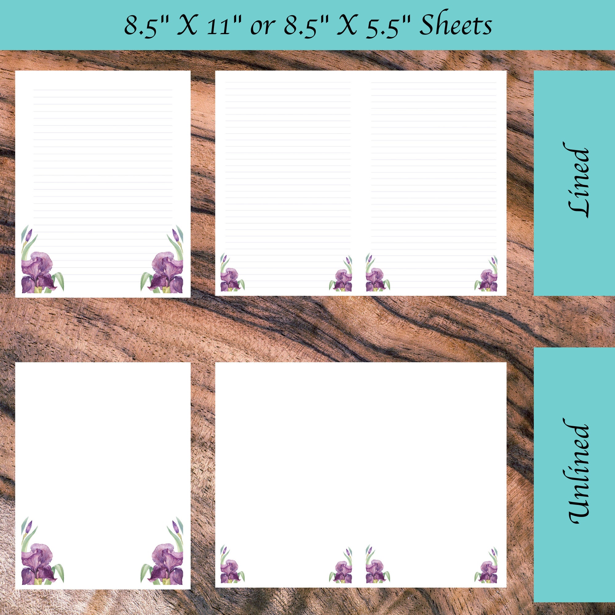 Purple Irises Printable Writing Sheets | Writing Paper | Pretty ...