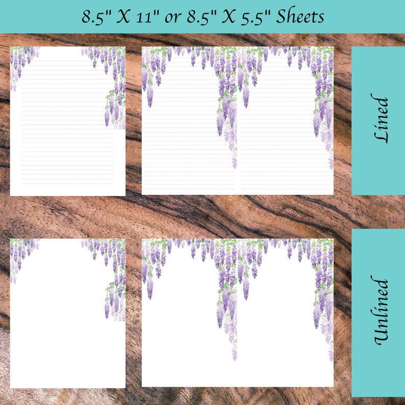Wisteria Printable Writing Sheets | Writing Paper | Stationery | 8.5" X ...