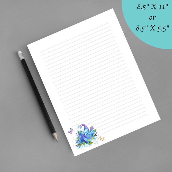 Watercolor Peacocks Printable Writing Sheets Writing Paper - Etsy