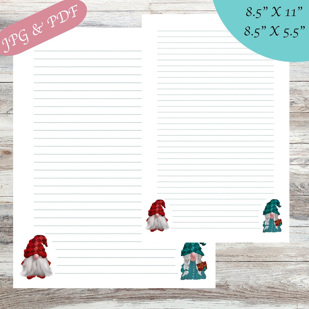 Christmas Gnomes Printable Writing Sheets Writing Paper Stationery 8.5 ...