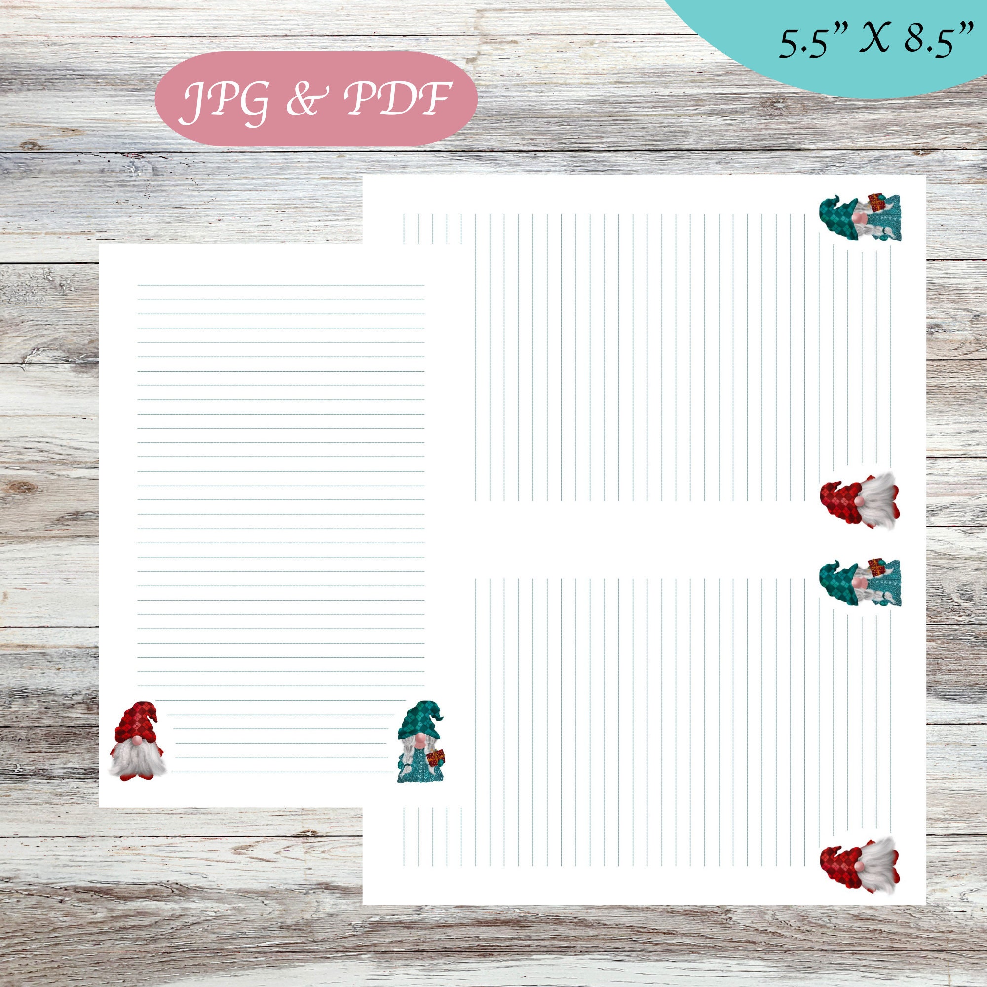 Christmas Gnomes Printable Writing Sheets Writing Paper Stationery 8.5 ...