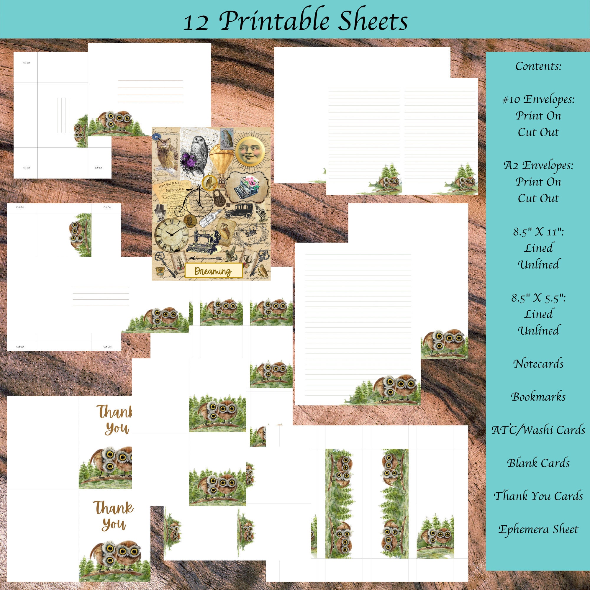 Owls Printable Stationery Kit | Writing Paper, Envelopes, Notecards ...